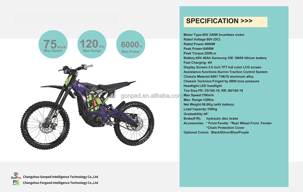 Suron Light B X 6000W Electric Off-Road Dirt Bike - 100km Range, 61 ...