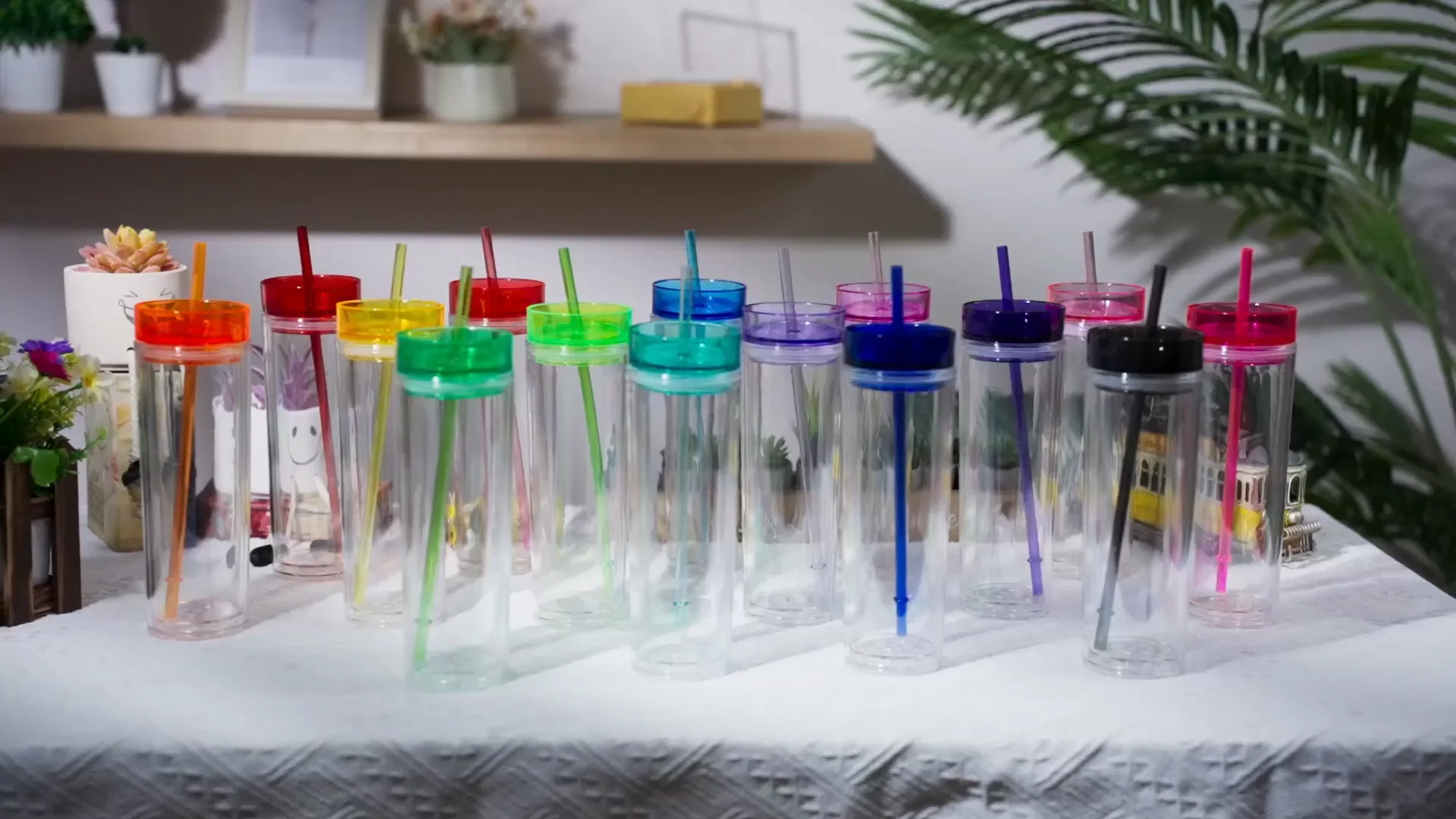 16oz Plastic Unbreakable Tumbler Cups Double Wall With Lid And Straw ...