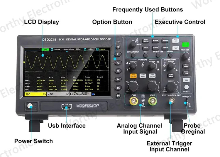 DSO2C15 Oscilloscope - 2 Channel, 150mhz, Economical Storage