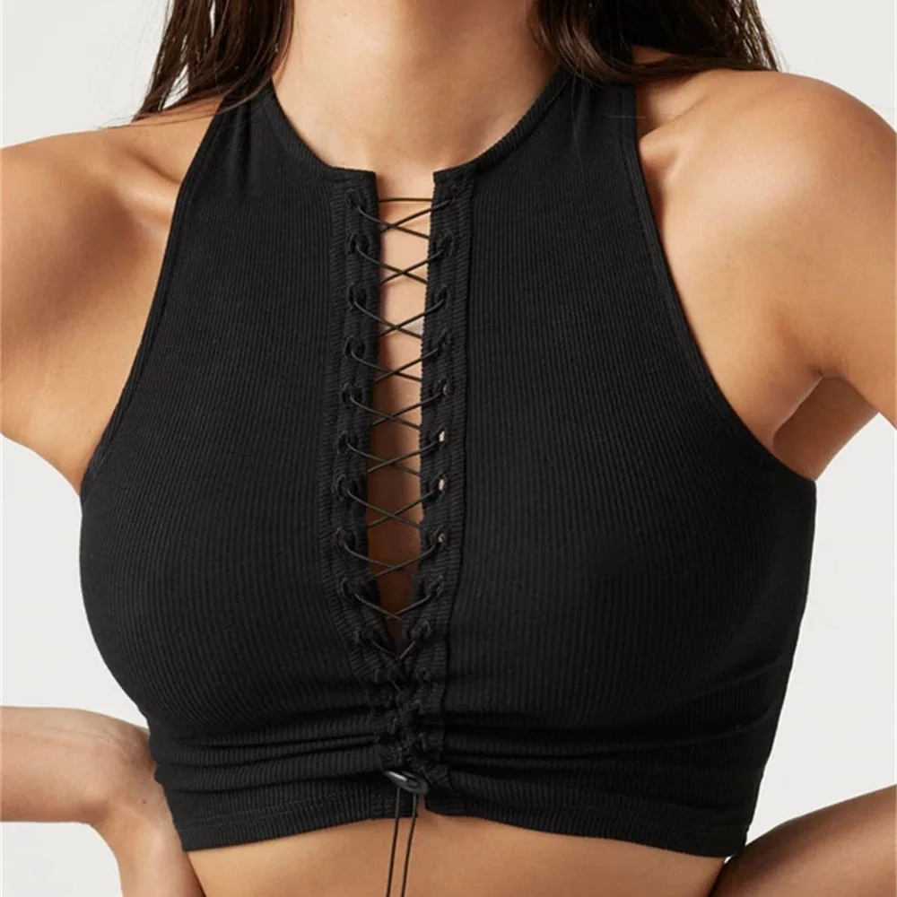 D&m Women String Crop Tops Summer Lady Sexy Stretch Ribbed Tank Tops ...