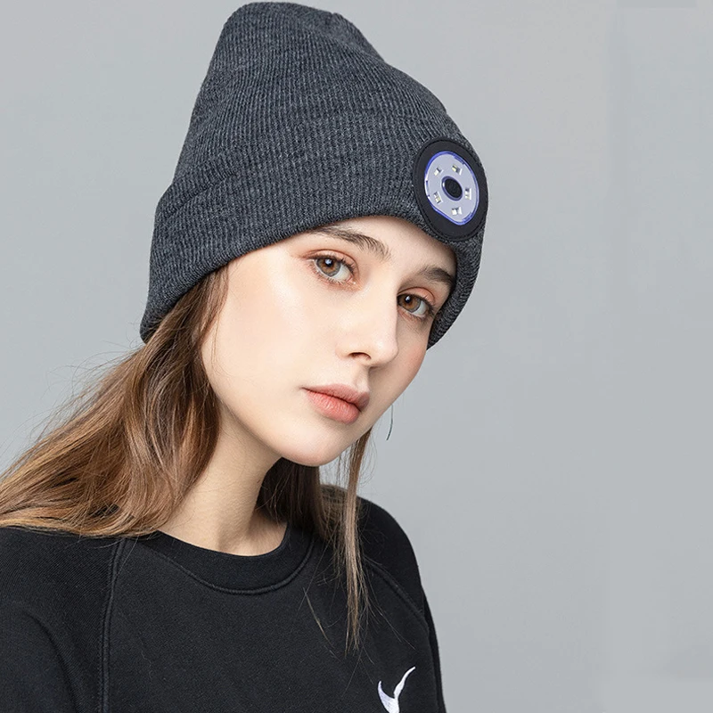Unisex Beanie Hat With Light Led Headlamp Beanie Winter Knitted Night ...