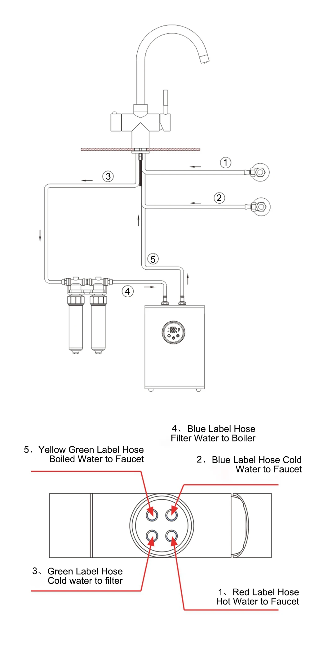 Modern Two Handle 3 In1 Boiling Brass Kitchen Taps