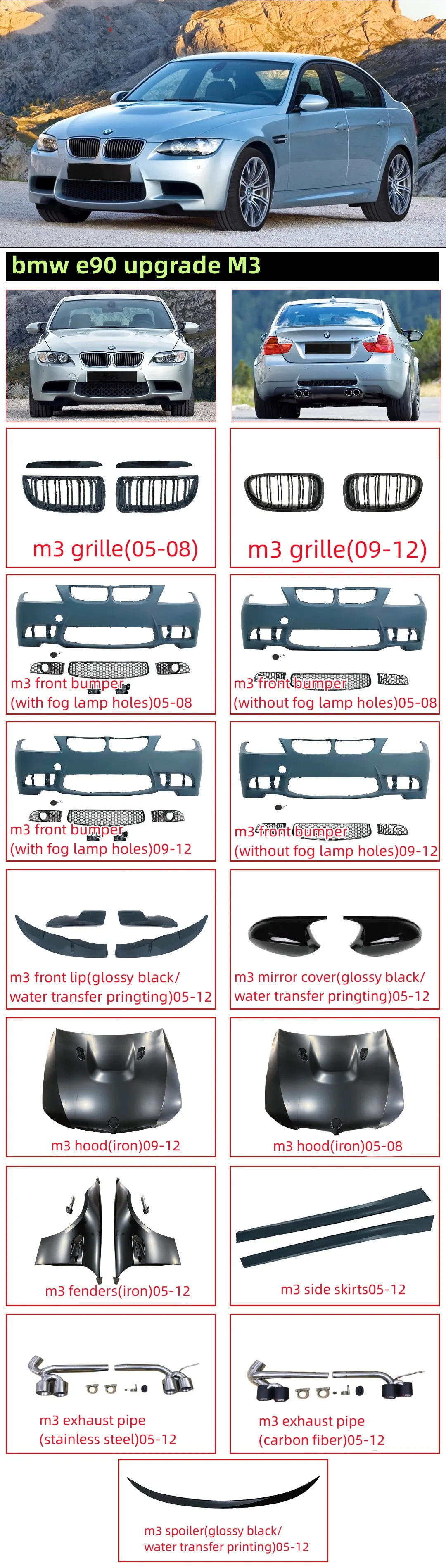 Front Bumper Suitable for BMW E90 Upgrade to M3 Look With/Without Fog ...