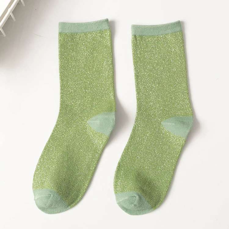 Women's Style Gold Silk Material Fashion Socks Solid Color Glitter ...