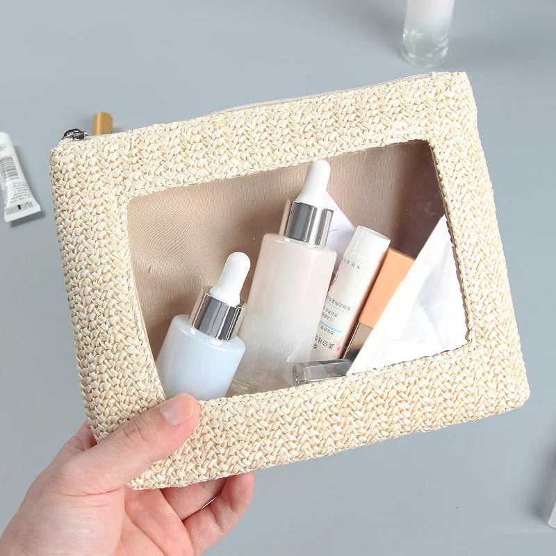 2023 Custom Clear Small Cosmetic Makeup Bag Promotional Gift Straw ...