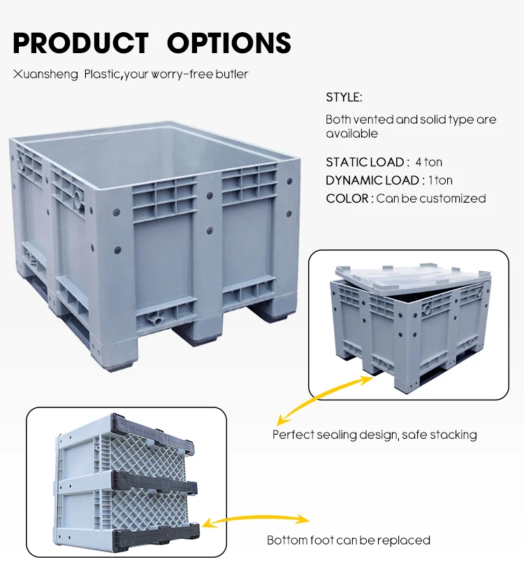 1200*1000 HDPE Heavy Duty Storage Solid Stacking Plastic Pallet Box ...