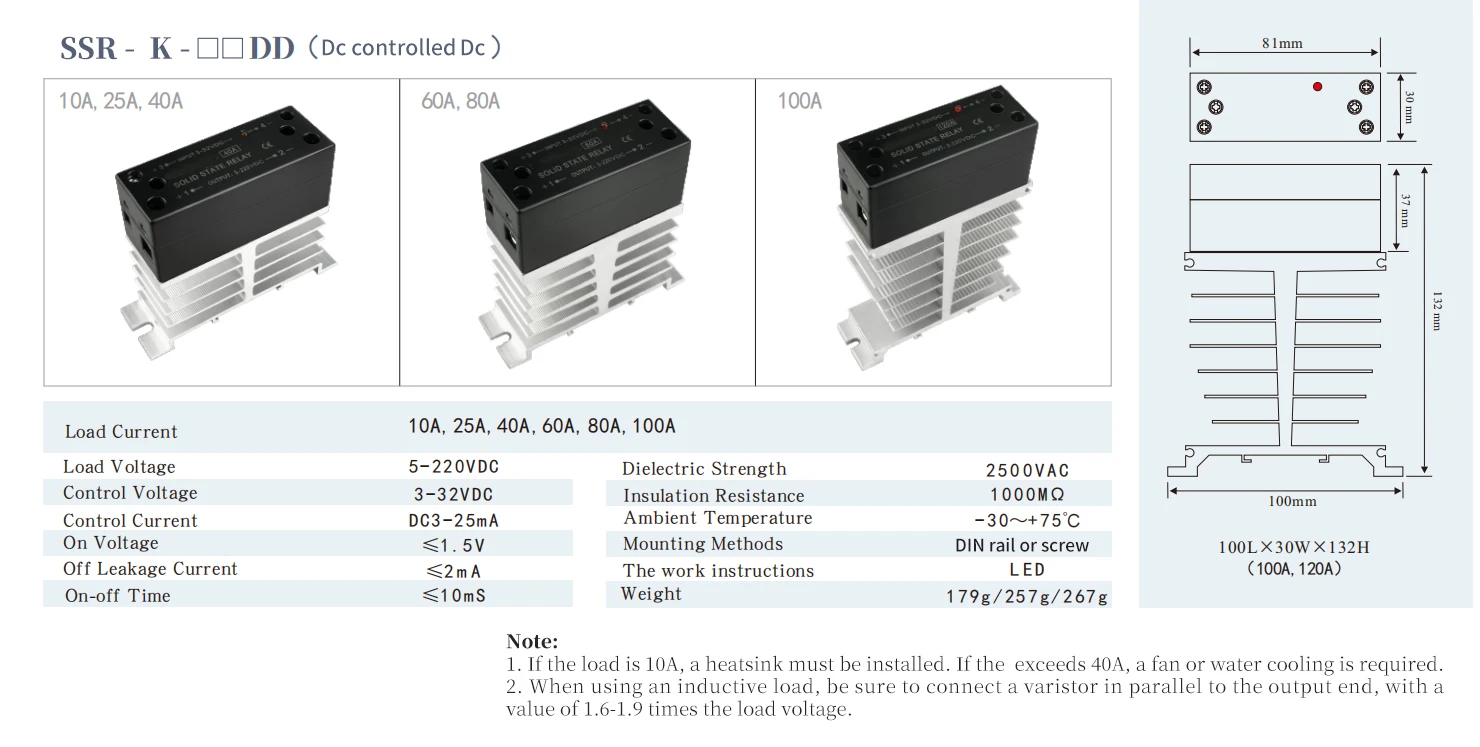 DA AA DD 10A 25A 40A 60A 80A 3-32VDC 5-200VDC 24-480VAC 70-280VAC DIN ...