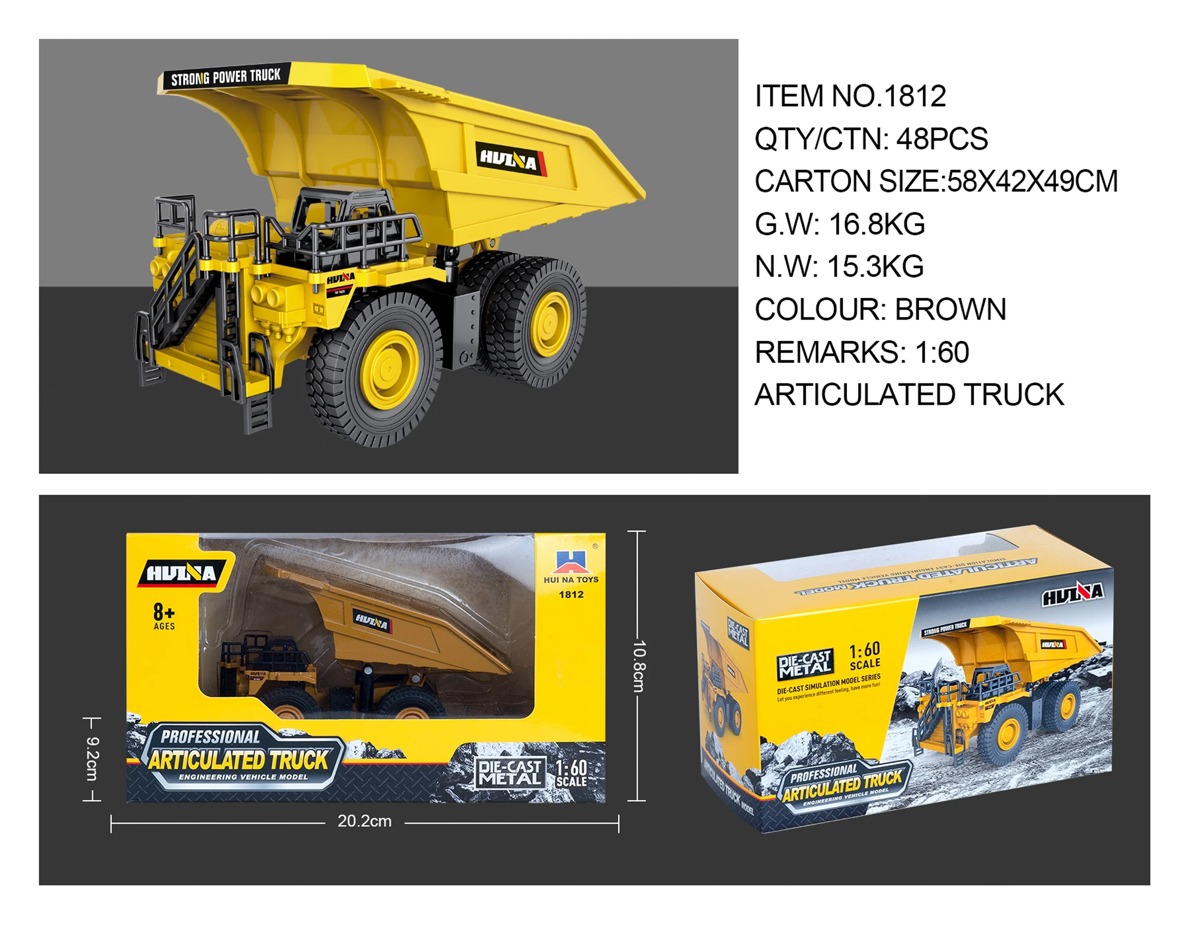 Huina 1812 Truck - 1:60 Scale Diecast Alloy Dump Model