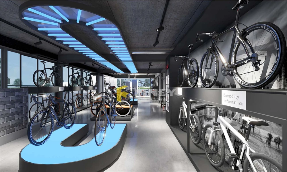 Custom Bike Shop Interior Layout - Display Racks & Shelves