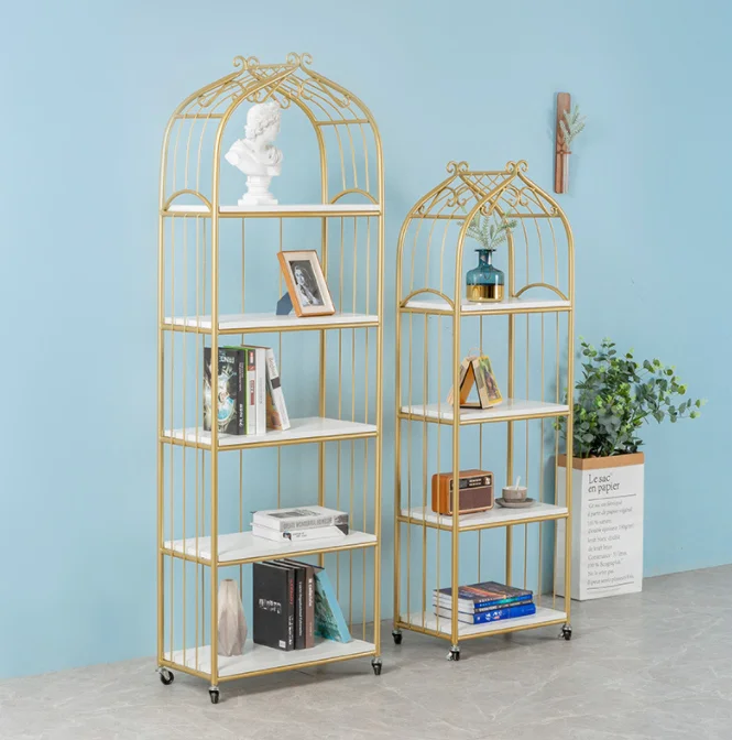 Nordic Movable Bird Cage Storage Rack Wrought Iron Bookcase Cosmetics ...