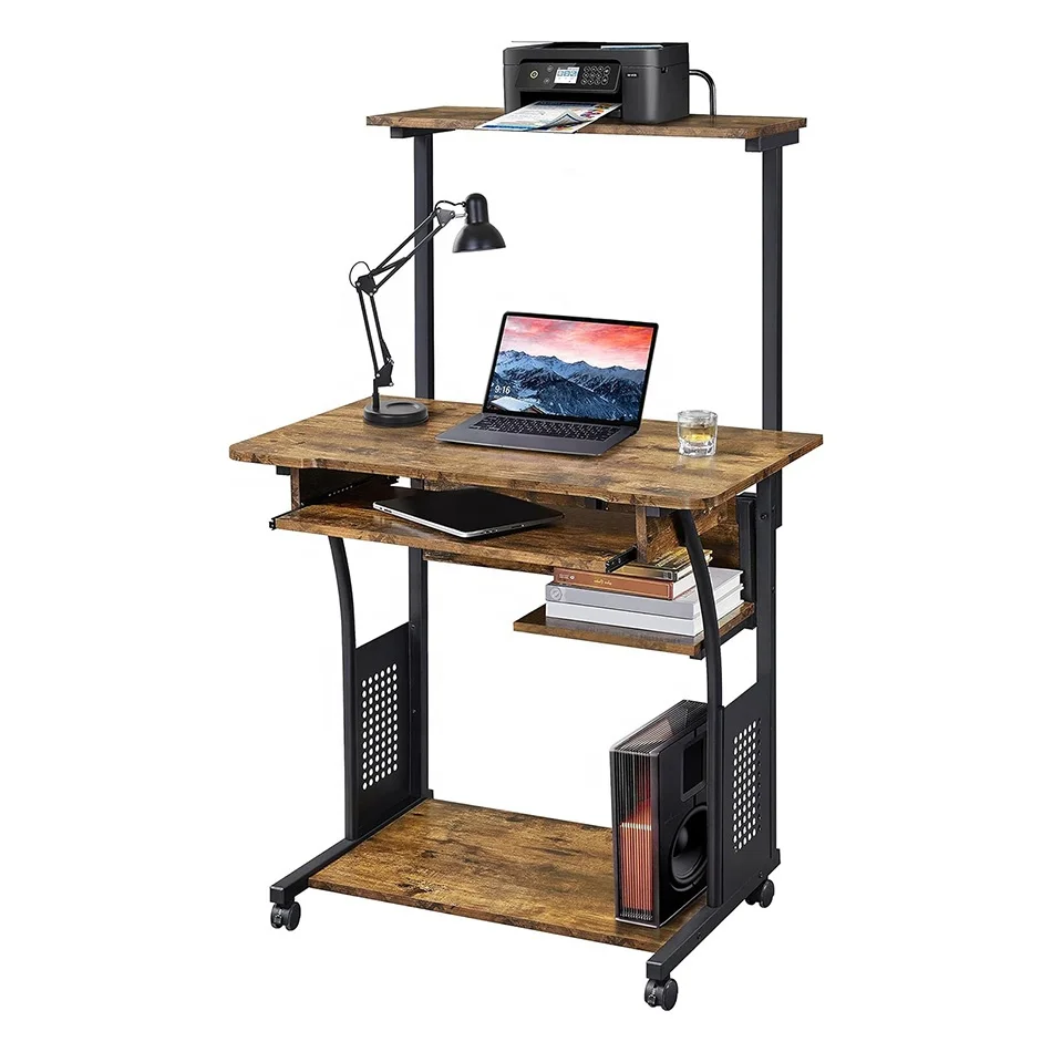 Modern Design Bedroom Office Computer Desk With 3 Storage Shelves Black ...