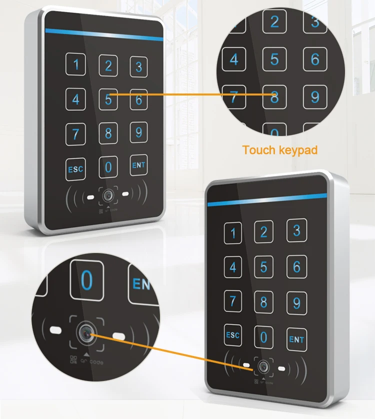 Touch 13.56mhz RFID Reader with QR Code Scanner for Access Control