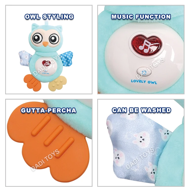 Cute Cartoon Owl Teether Baby Sleeping Toy Set With Light And Music ...