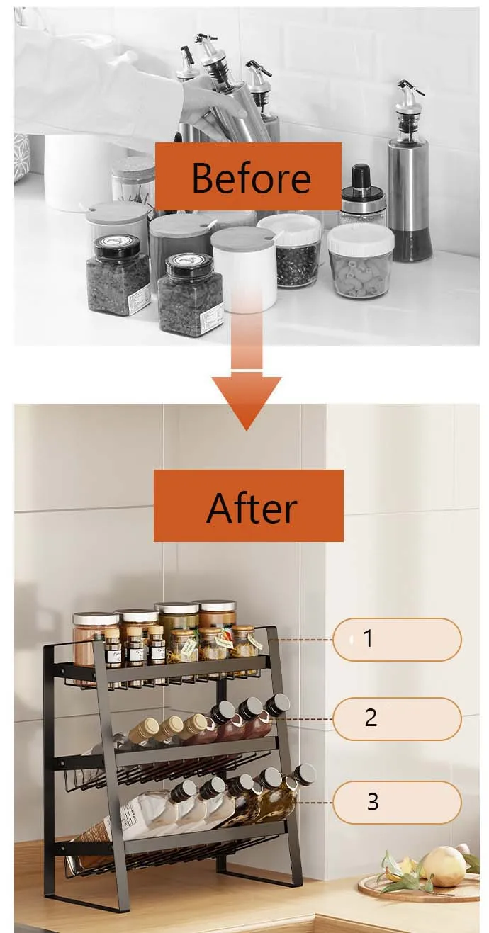 2 Tier Counter Shelf Standing Holder Spice Rack Organizer for Kitchen ...