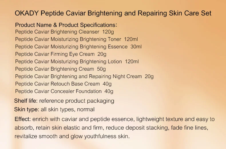 Okady Caviar Whitening Anti Aging Moisturizing Repairing Skin Care Set For Women Buy Caviar