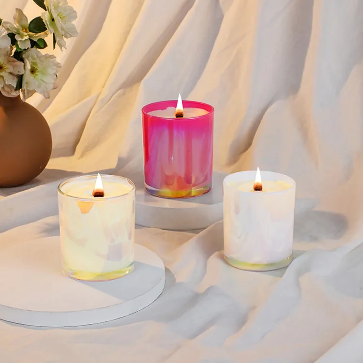 16oz Rainbow Iridescent Copper Glass Iridescent Candle Vessel With Lid ...