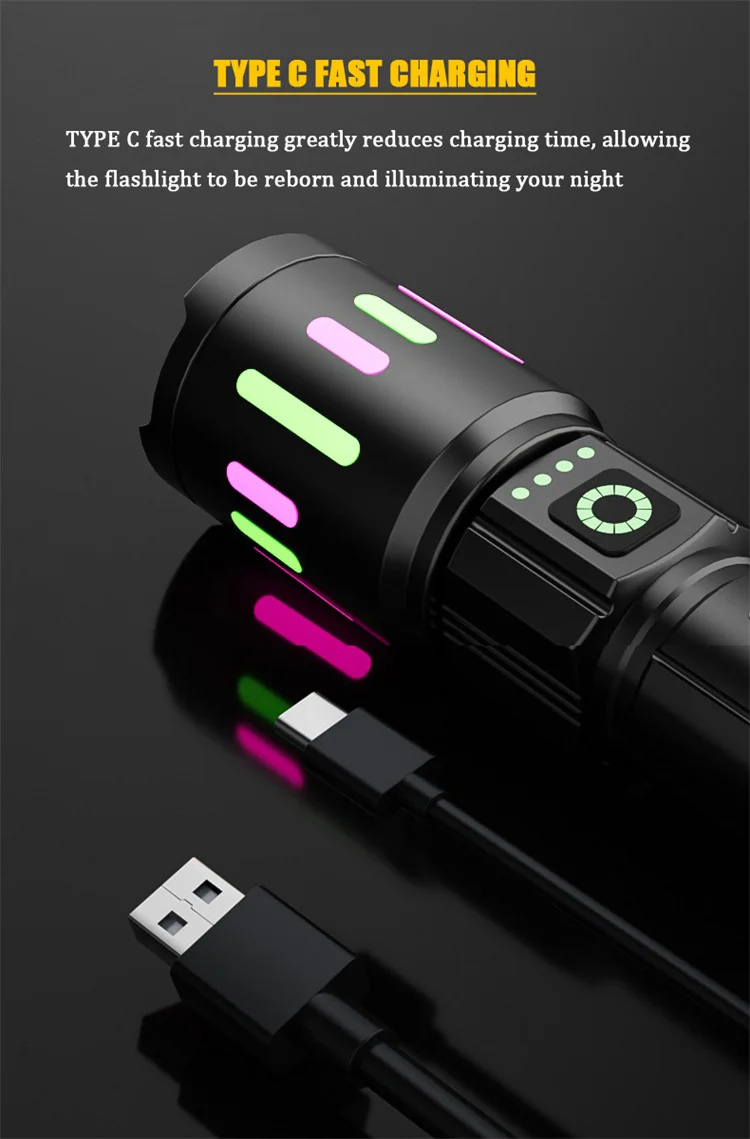 Telescopic Zoom Phosphor Strip Laser Flashlight Powerful Rechargeable ...