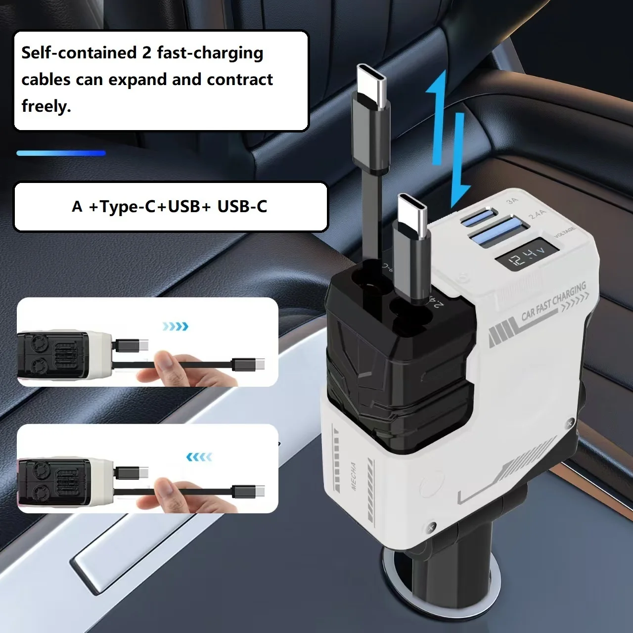 Hot Sale PD 100W Mecha Design Car Charger Fast Charging, Four-in-one ...