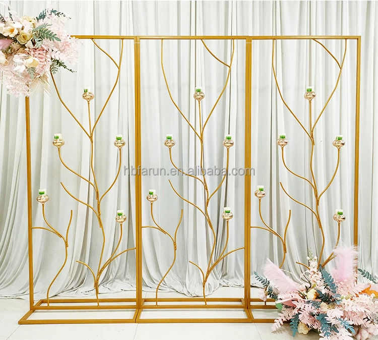 Elegant Wedding Stage Backdrop Stand Outdoor Party Gold Metal Candle ...