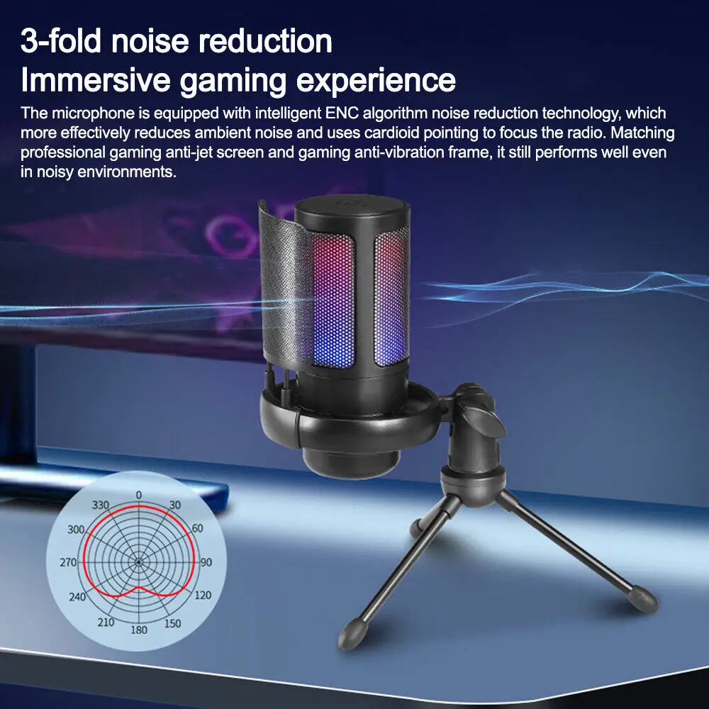 2024 ME6S Cardioid RGB Gaming Microphone - Versatile & Portable