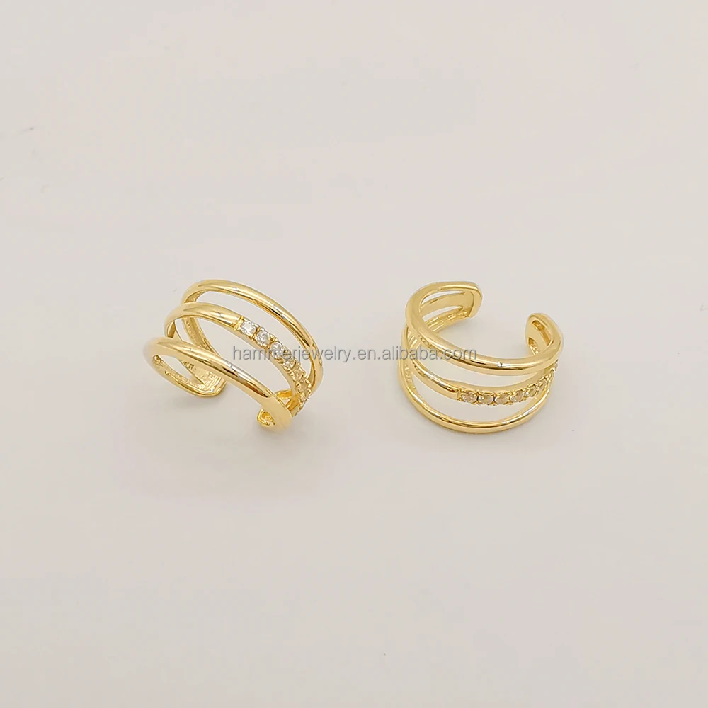AU585 Real Gold Trendy Double Layered Ear Cuff 14K Solid Gold With ...