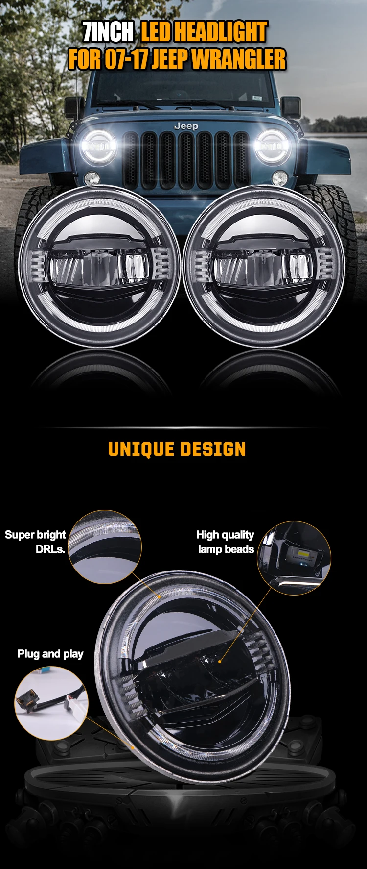 7'' Led Headlight For Thar Mahindra Thar 7 Head Light 7 Inch Round ...