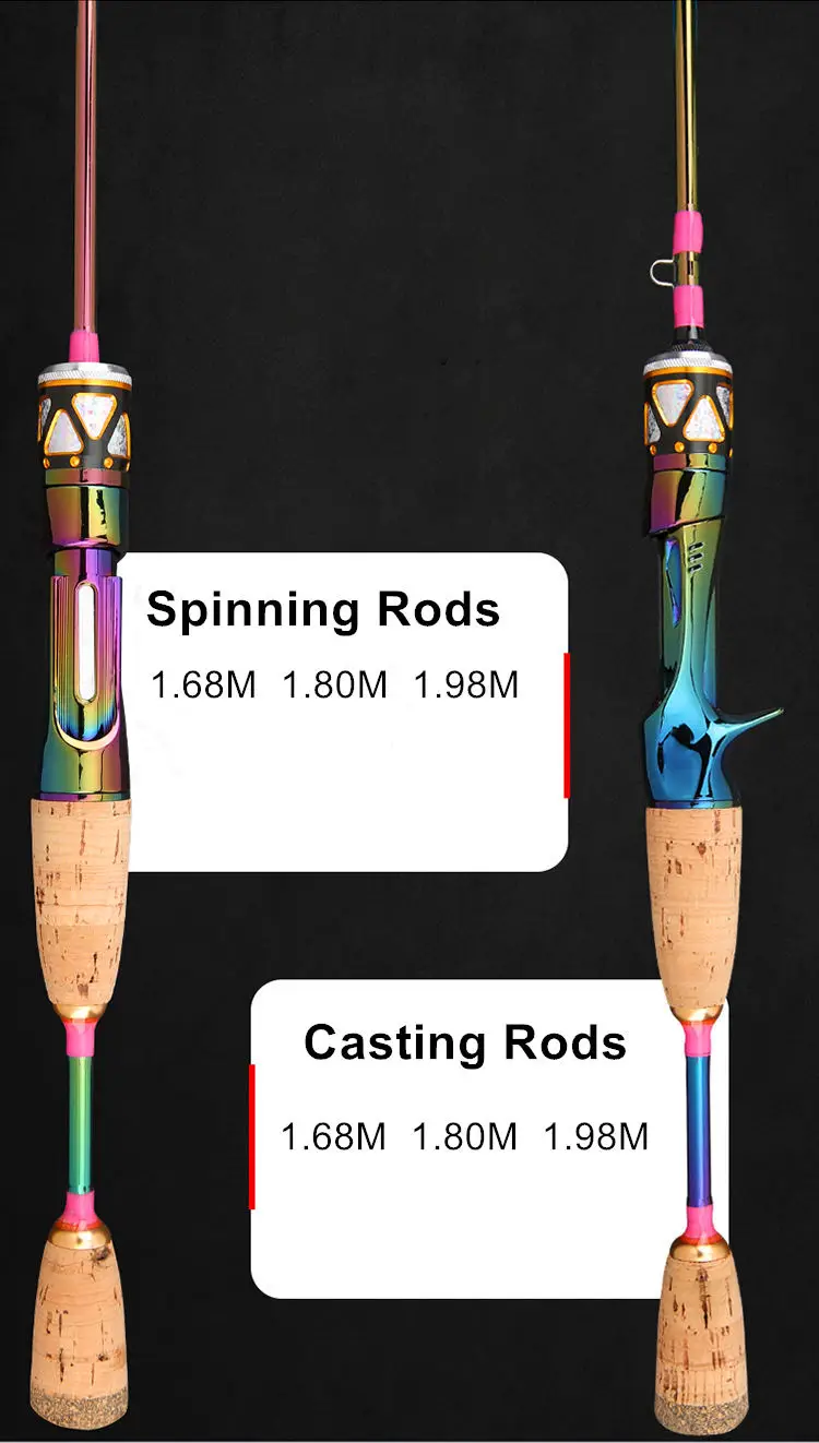 Colorful Ultra Light Fishing Rods Spinning Trout Rod 1.68m 1.8m 1.98m 2 ...