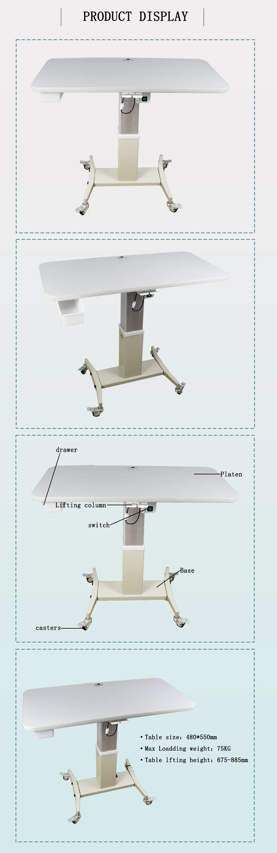 Electric Motorized Lifting Table for Ophthalmic Equipment