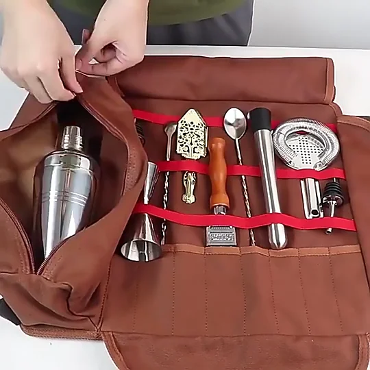 Barbeque Bartender Set Canvas Wine Bottle Bag Set Combination Cowhide ...