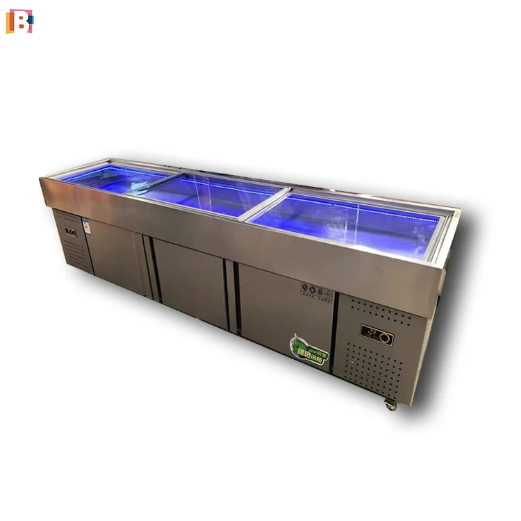 Supermarket Open Freezer Stainless Steel Ice Table Seafood Display ...