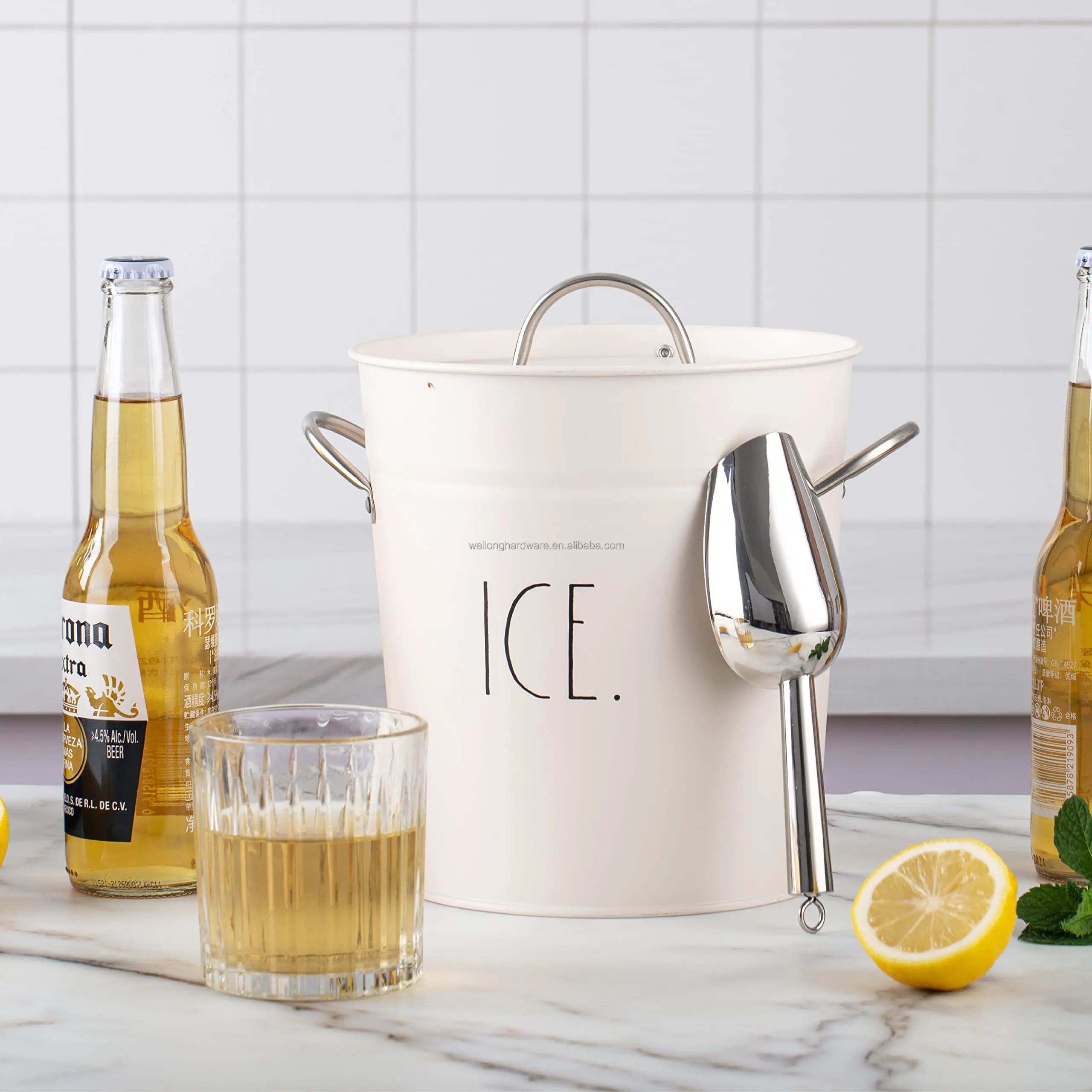 Metal Ice Bucket Home Ice Tub Ice Holder With Lid Inner Bucket And ...