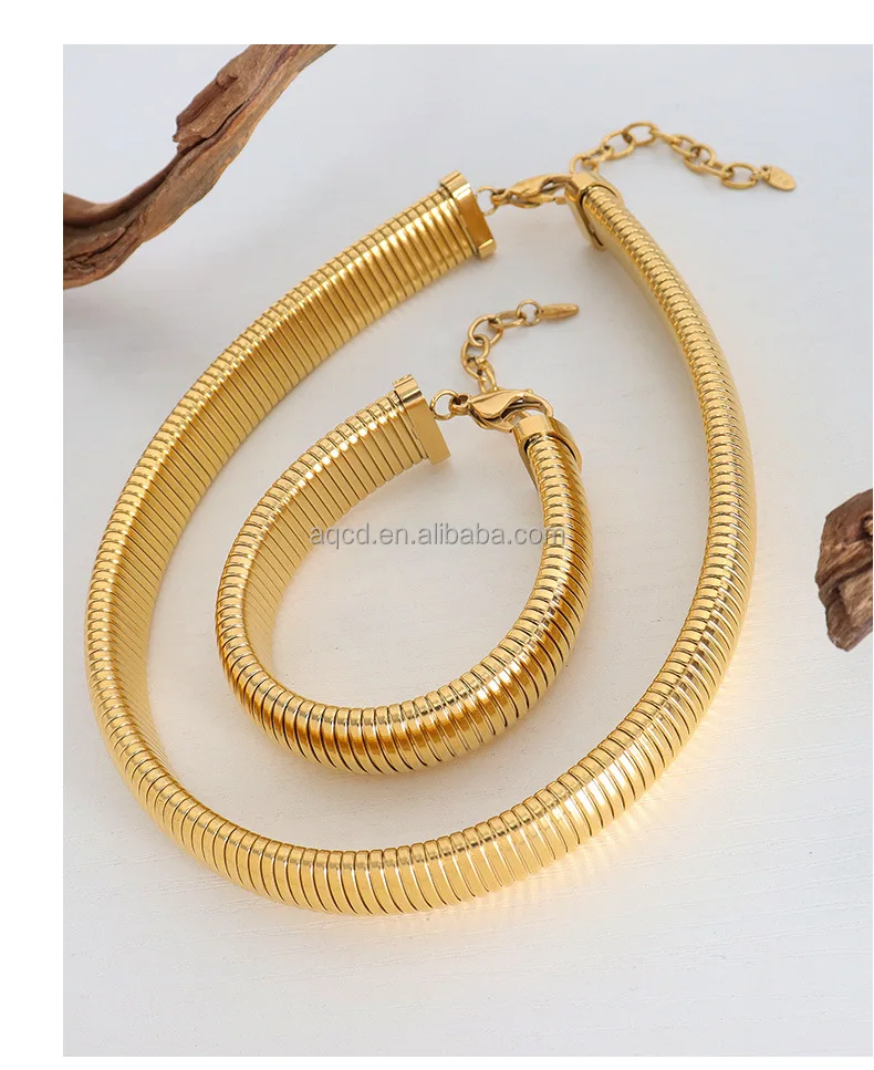 Do Not Fade Elastic 316l Stainless Steel Chunky Necklace 18k Gold ...