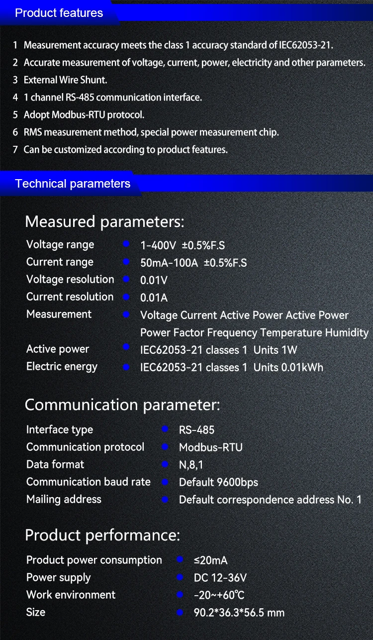Single-Phase RS-485 Modbus Current Power Forward Reverse Electricity ...