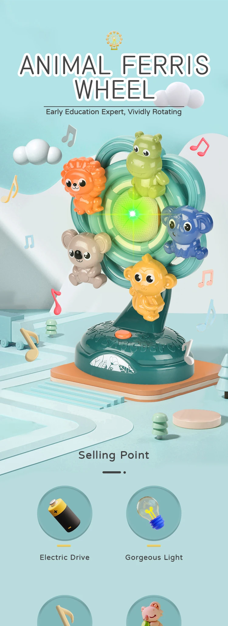 Juguete Rueda De Ferris Animal Sonido Para Ninos Plastic Animal Ferris ...