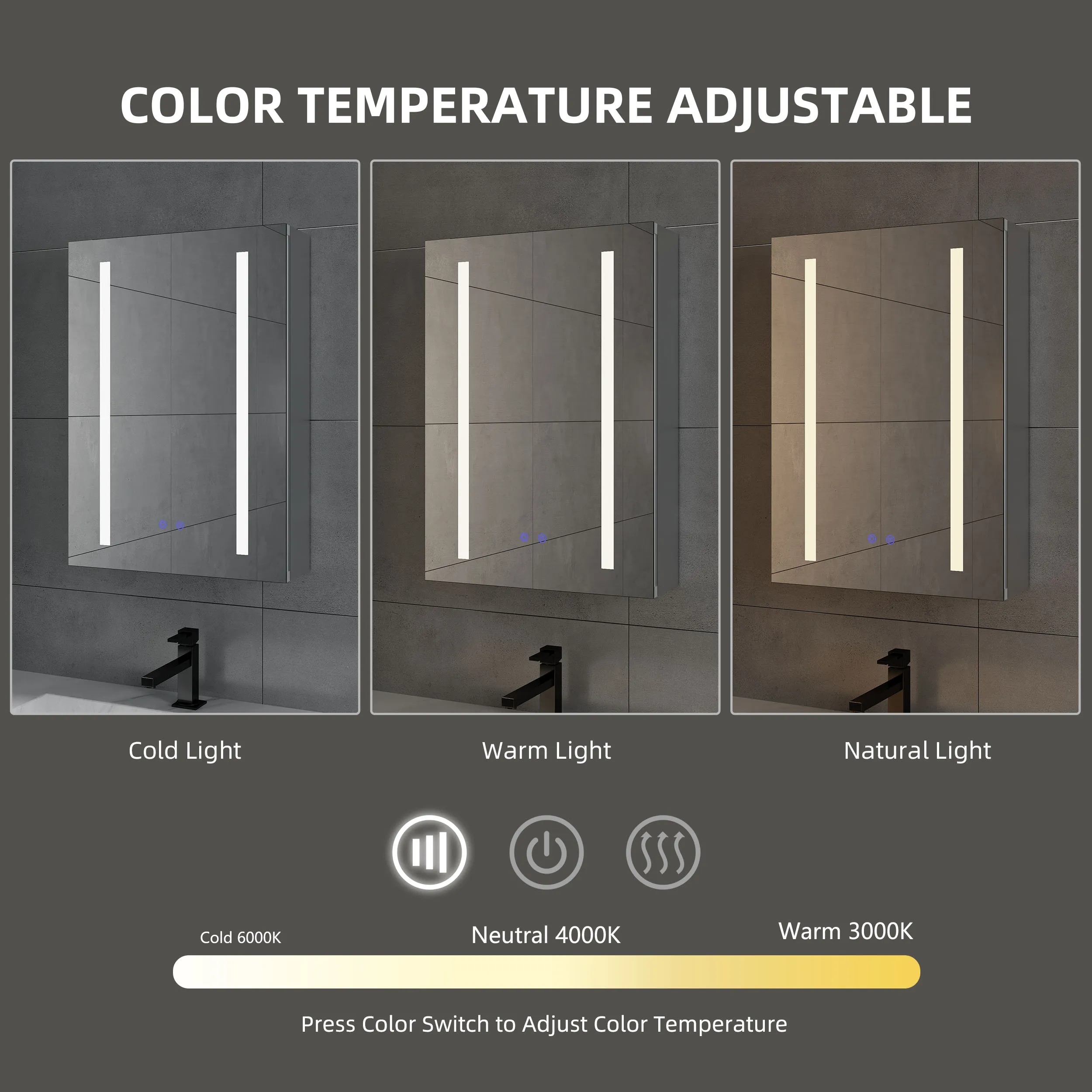 Adjustable Shelf Modern Wall Mounted Defogger Smart Vanity Led Medicine ...