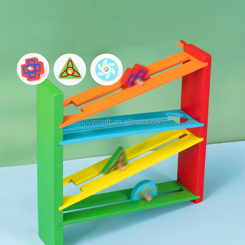 Educational Kids Sliding Track Game Wooden Spinning Top Toy Colorful ...