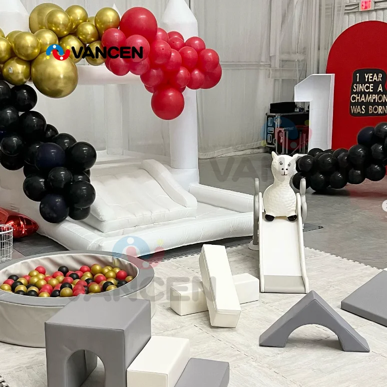 8x13x8ft Kids White Bounce House with Slide and Ball Pit