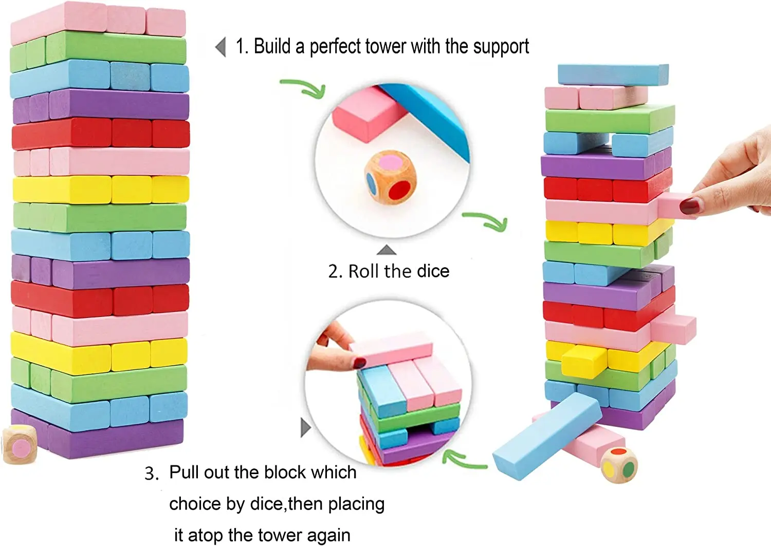 Wooden Stacking Board Games - 48 Pieces for Kids & Adults