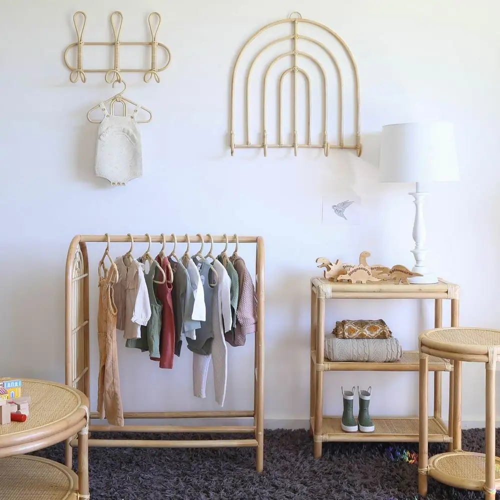 Kids Rattan Clothes Rack & Rail - Organize with Style