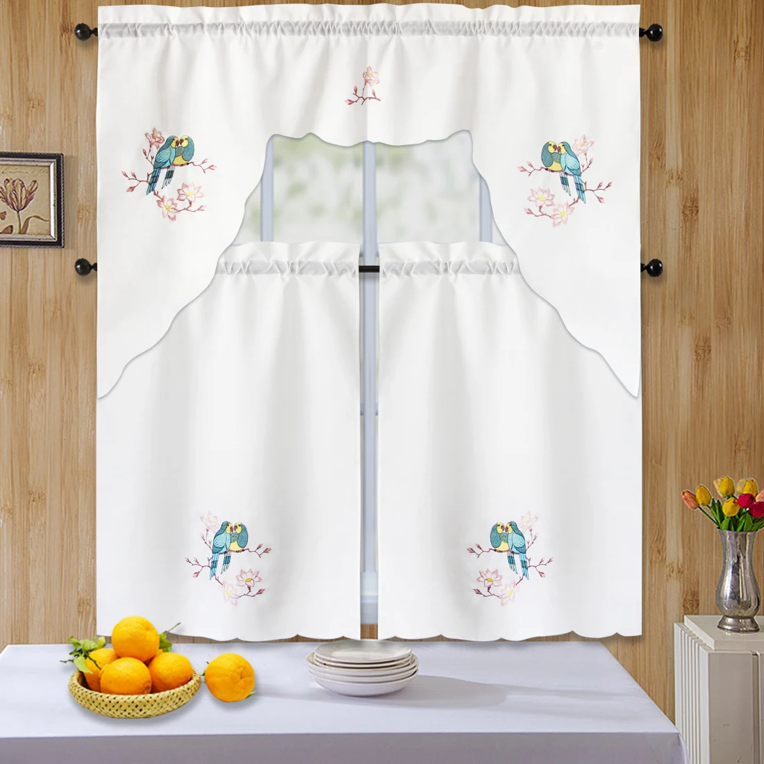 White Kitchen Windows Curtain And Valances Set 36 Inch Length ...