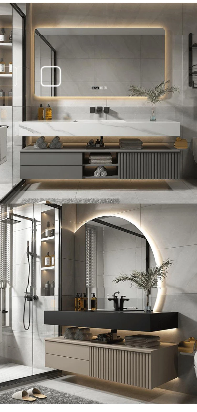 Modern Hotel Bathroom Cabinet Vanity Sets with White Marble Top