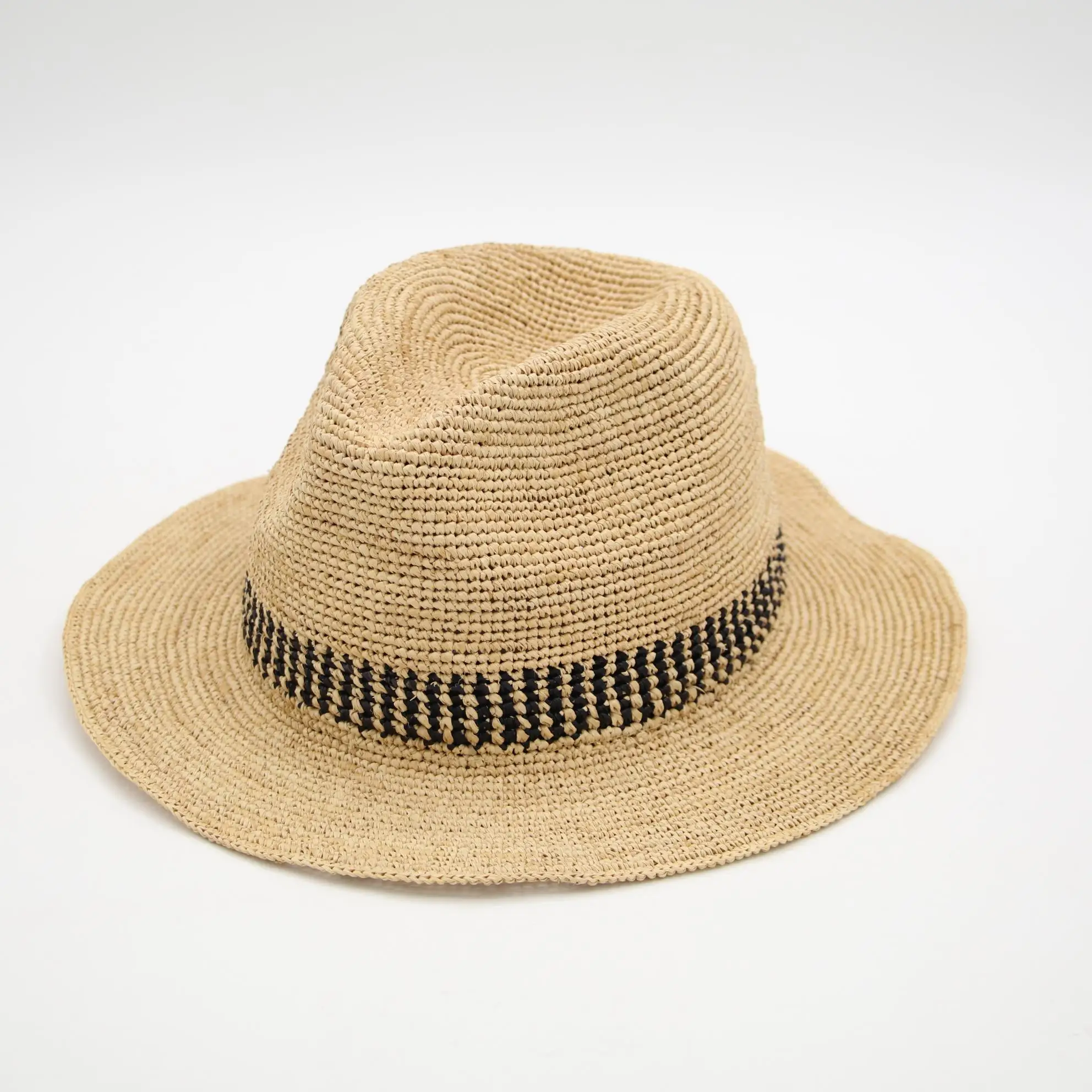 2025 OEM Natural Raffia Straw Bucket Hat With Ribbon Hand Crochet Wide ...