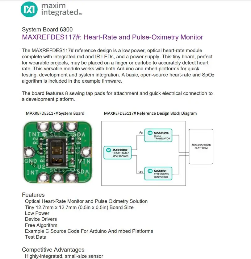 Maxrefdes117# Heart Rate Module Arduino/mbed Reference Design Boardsmultiple Function Sensor ...