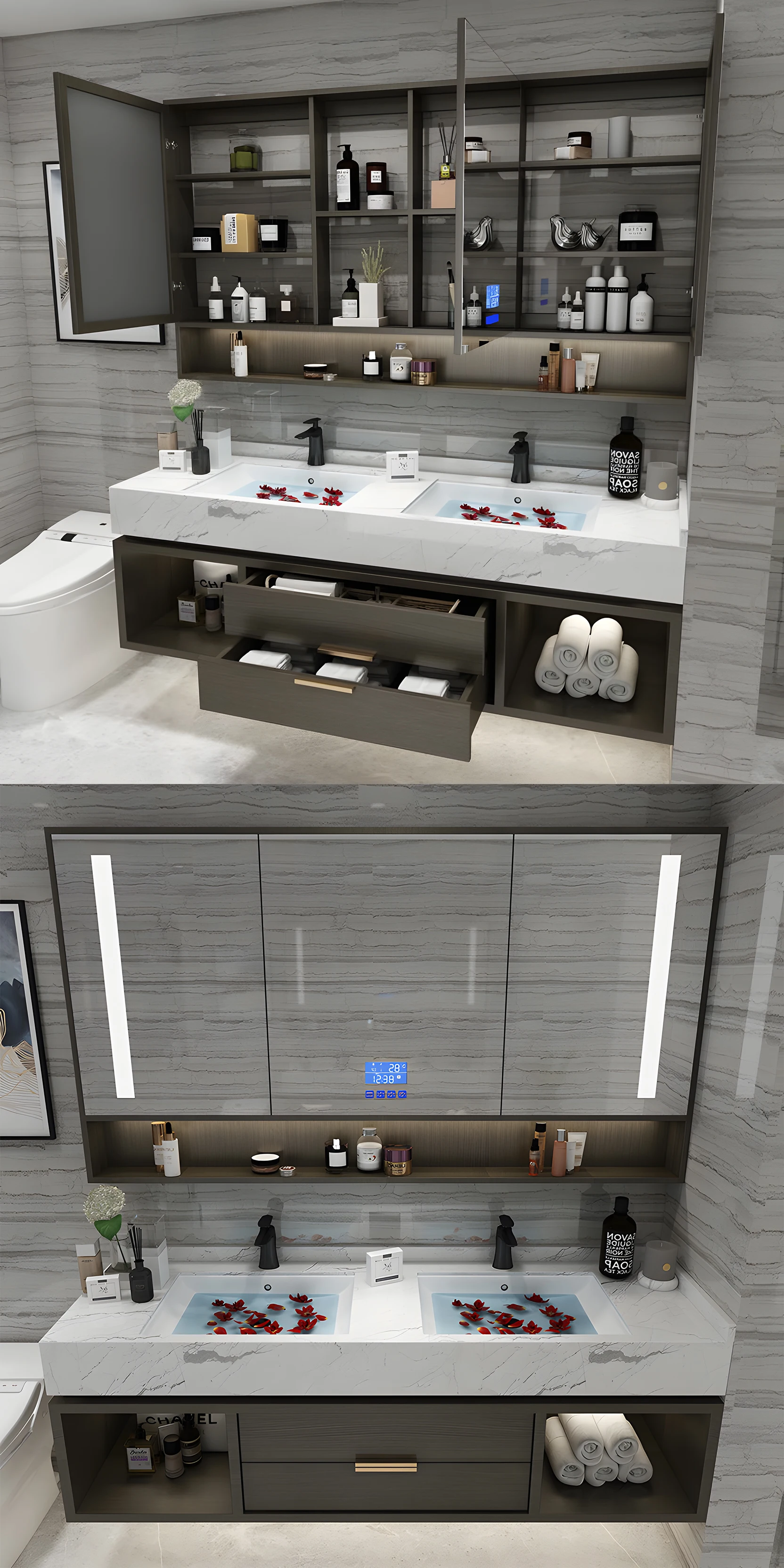 Modern Sintered Stone Slab Bathroom Cabinet Custom Combination Simple ...