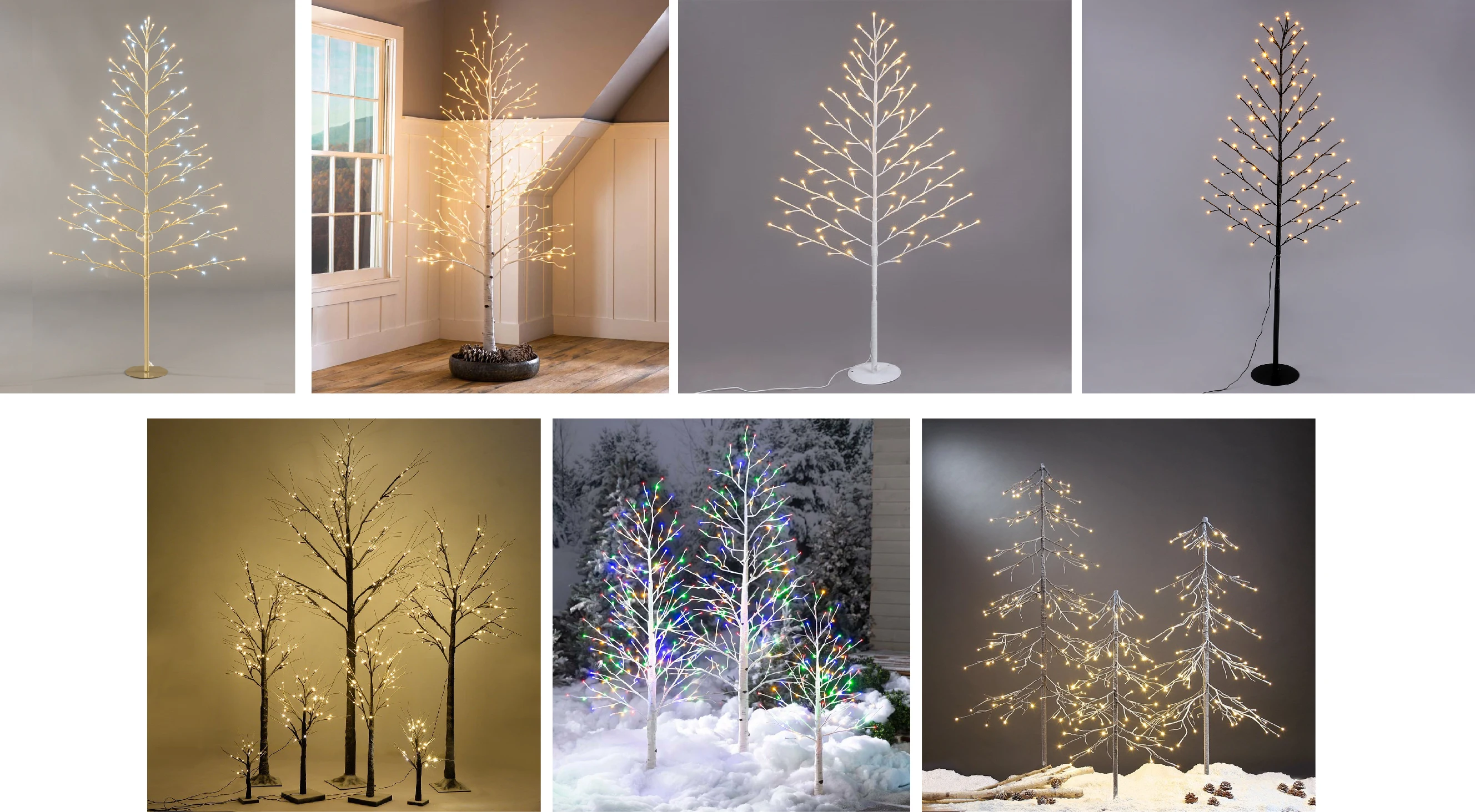 Indoor Outdoor LED Lighted White Birch Artifical Stick Tree Branches