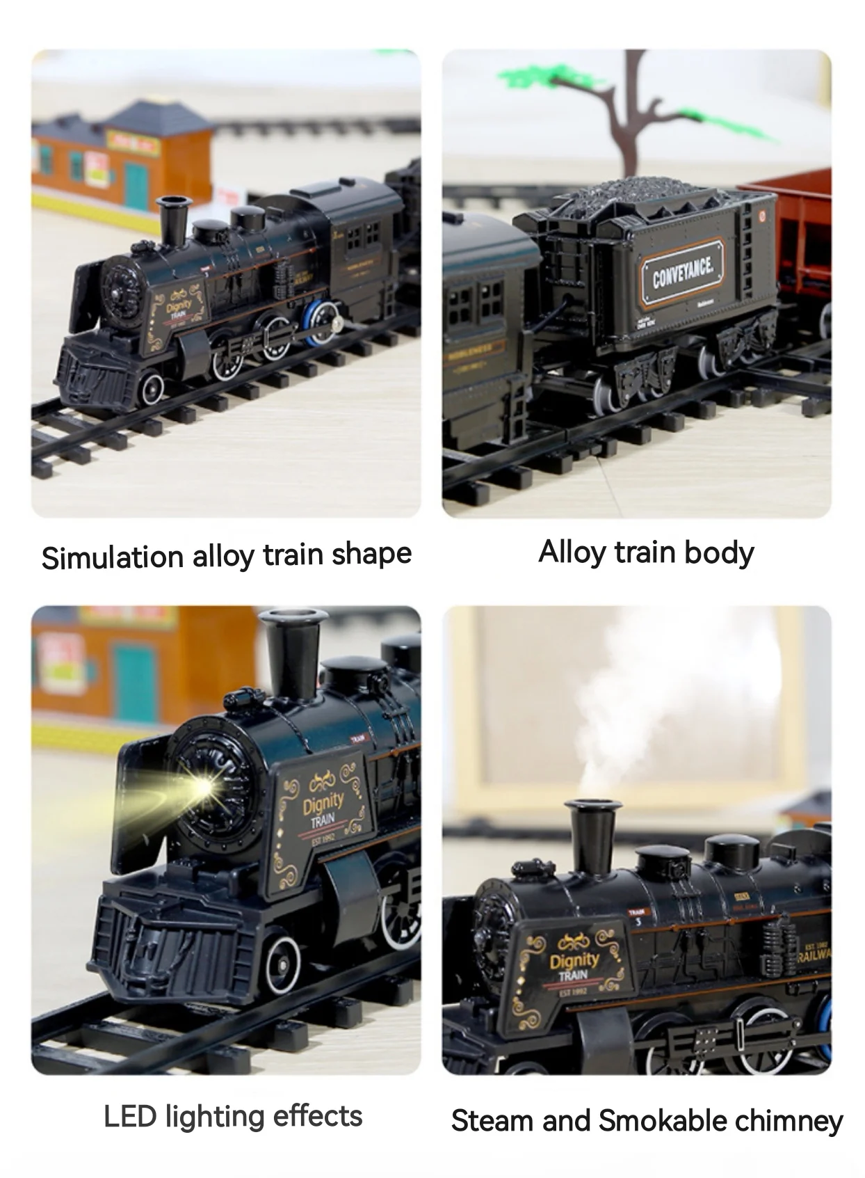 Premium Kids Stimulation Alloy Track Train Toy Set Electric Steam Train ...