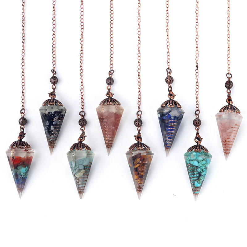 Antique Brass Plated Synthetic Crystal Pendulum Natural Crushed Stone ...