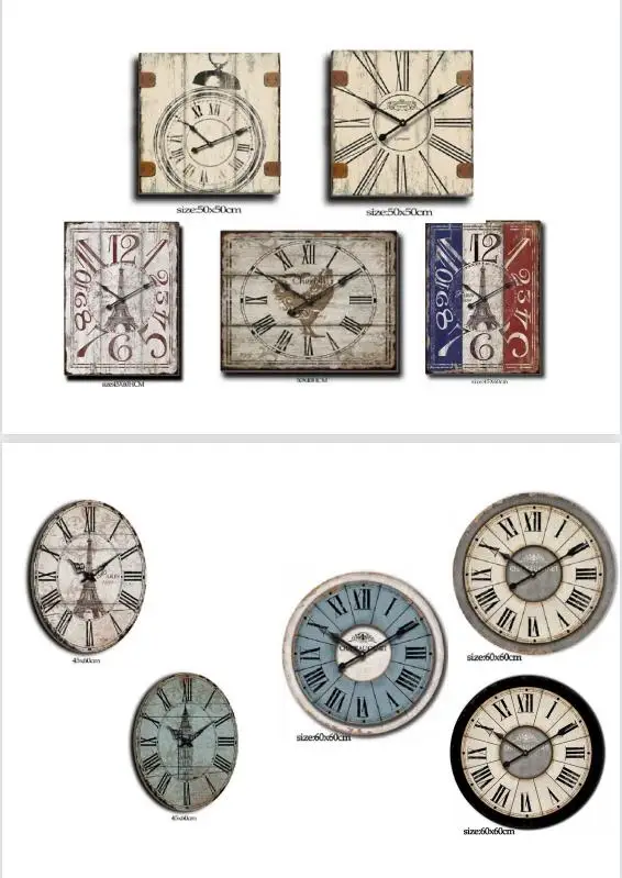 Custom Home Decoration Gift Wall Clocks Vintage Wood Industrial Designs ...