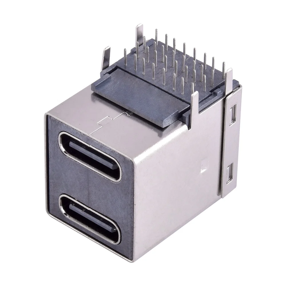 Double-deck USB Type-C 2 Port 16pin Female Connector