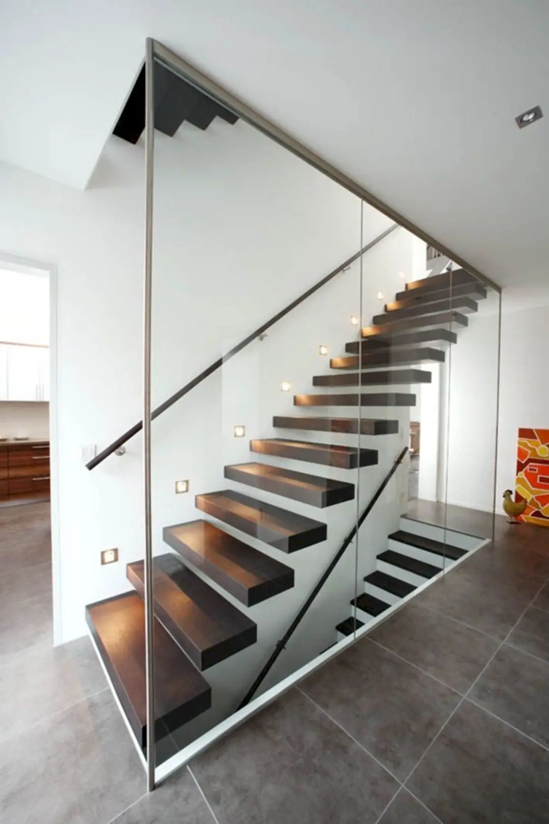 Straight Floating Staircase Design for Indoor Spaces